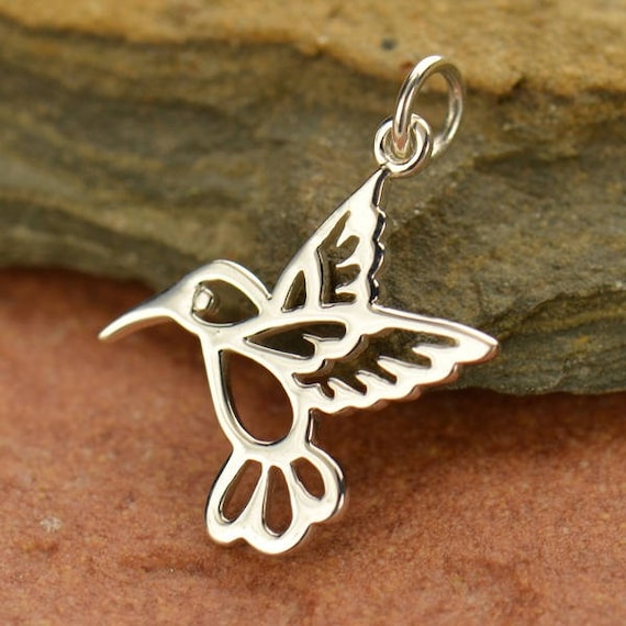 Hummingbird Charm Bird Charm Tiny Silver Hummingbird Charm