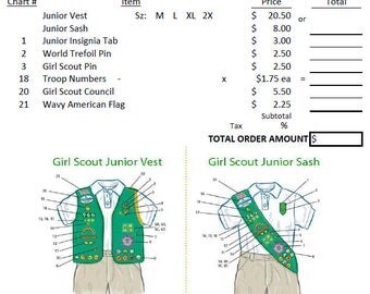 Brownie Girl Scouts Downloadable Troop Uniform Order Form
