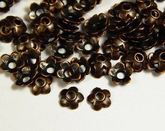 30 Bead caps red copper 12mm lace filigree diy jewelry making