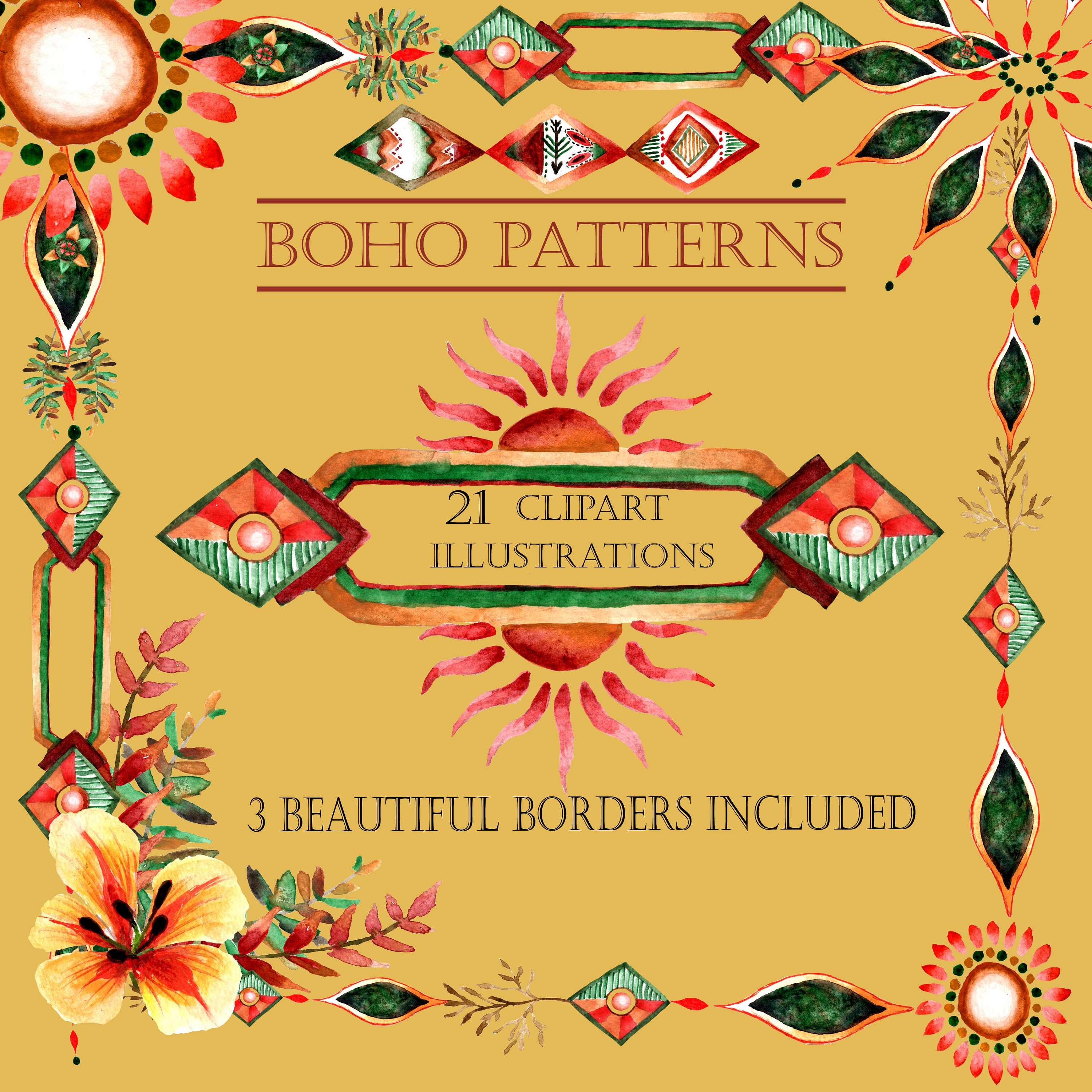boho pattern clipart border clipart indian clipart bohemian