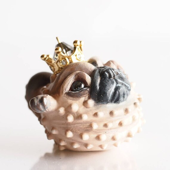 PUFFER PUG - Handmade Polymer Clay Sculpture With a Swarovski Crystal