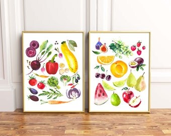 Watercolor kitchen | Etsy