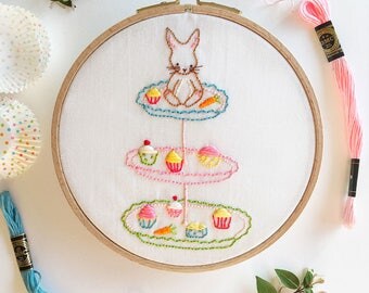 Bunny and Her Teacups Hand Embroidery PDF Pattern Instant