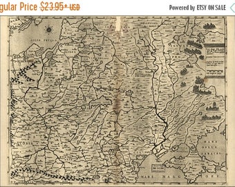 Old map of Poland 1814. Vintage restoration hardware home