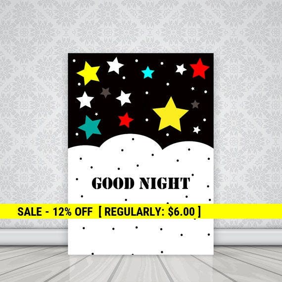 Good Night Print Stars Print Illustration print printable