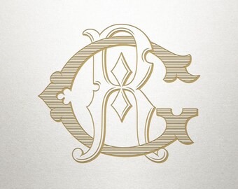 Vintage Digital Monogram HM MH Digital Monogram Custom