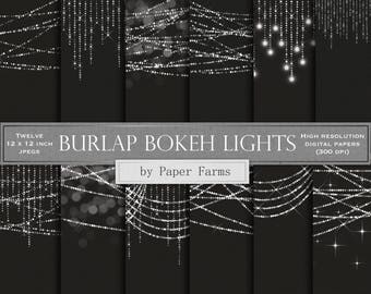 Bokeh String Lights Digital Clipart Overlay silver bunting
