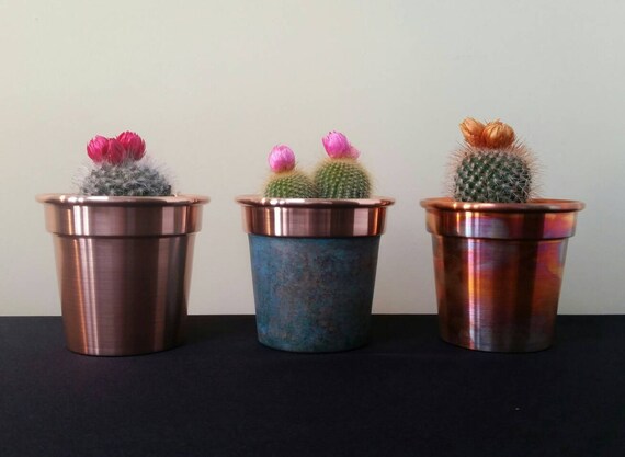 Set Of 3 4 Inch Handmade Solid Copper Plant Pots / Planters