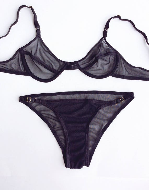 Items Similar To Black Mesh Lingerie Set On Etsy