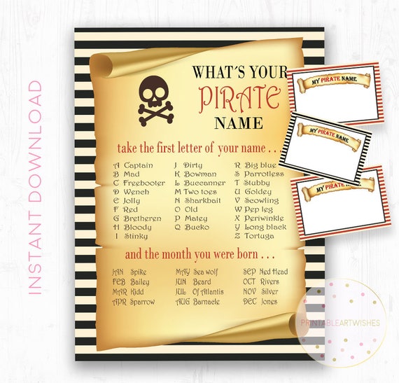 Pirate party decorations Pirate name game name tags