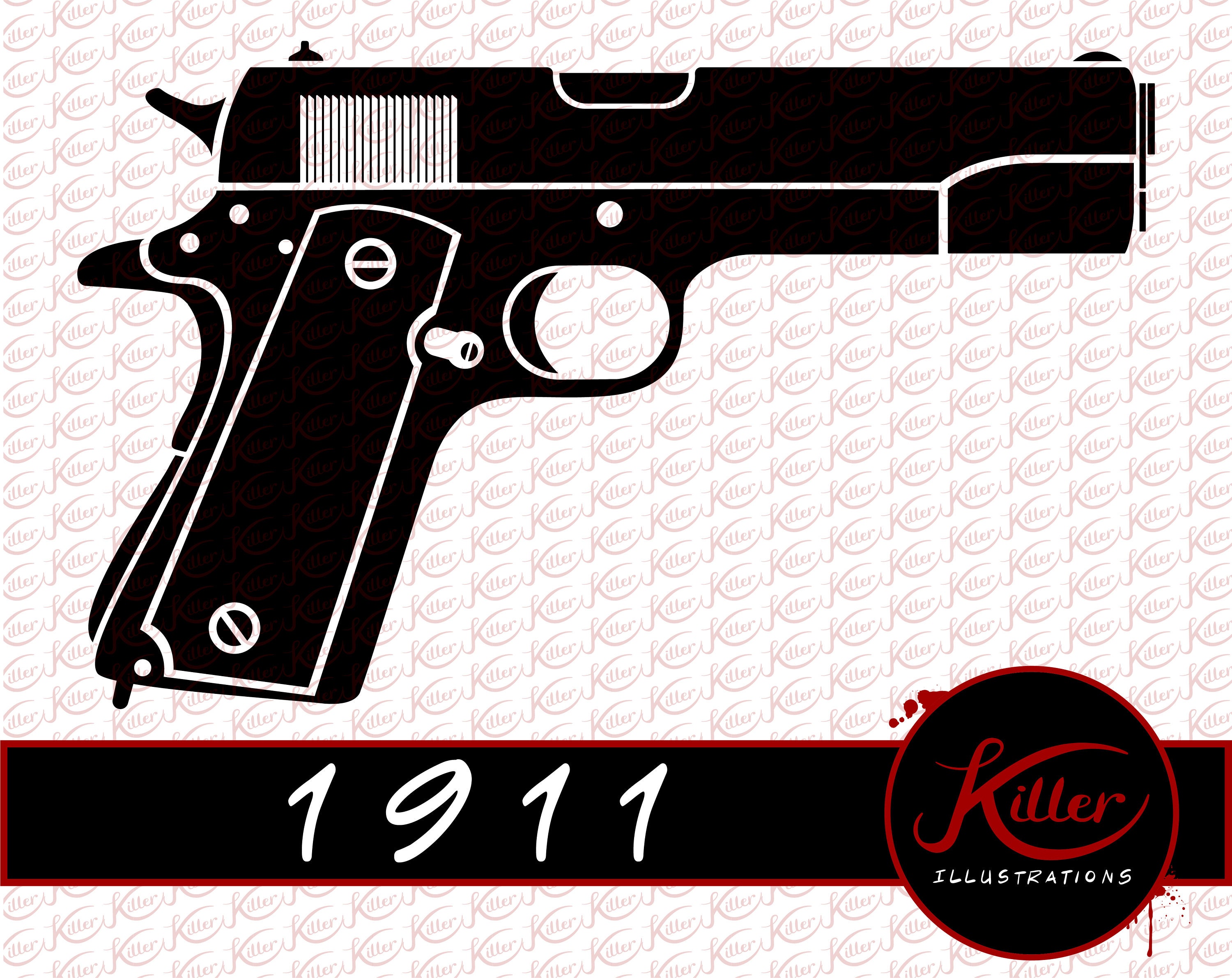 1911 Gun Vector Clip Art Firearm Cut File Instant