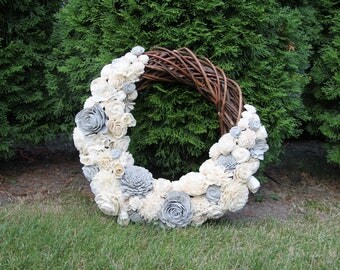 Wood flower wreath | Etsy