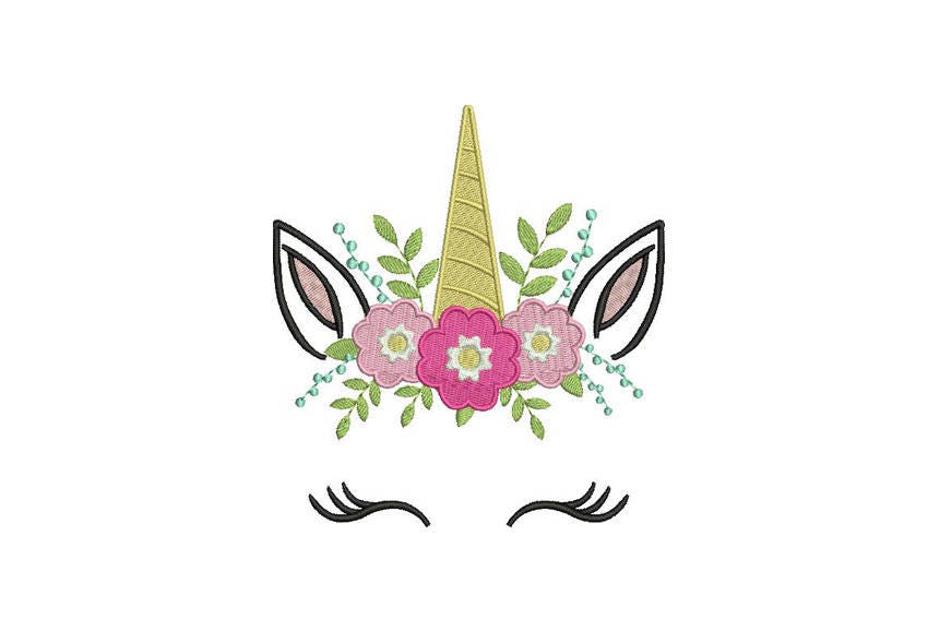 Machine Embroidery Unicorn Face Flowers Machine Embroidery File design ...