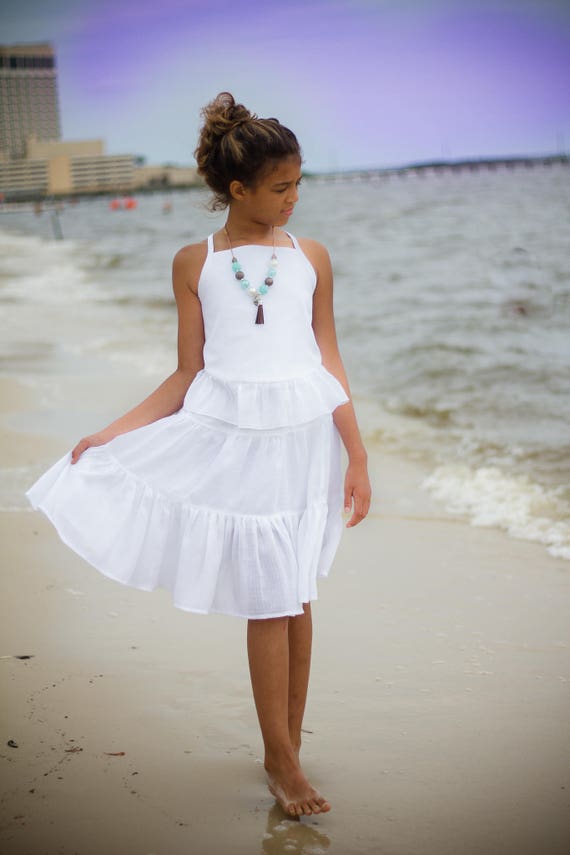 Girls White Dress White Beach Dress White Gauze Dress