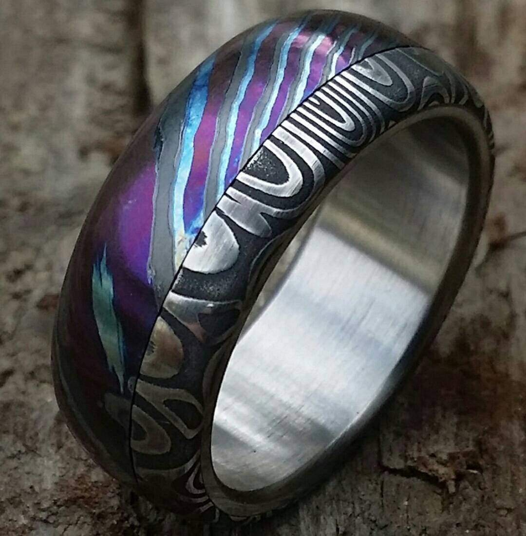 New*8mm Black Timascus / ZrT Mokuti & Stainless Damascus (damasteel ...