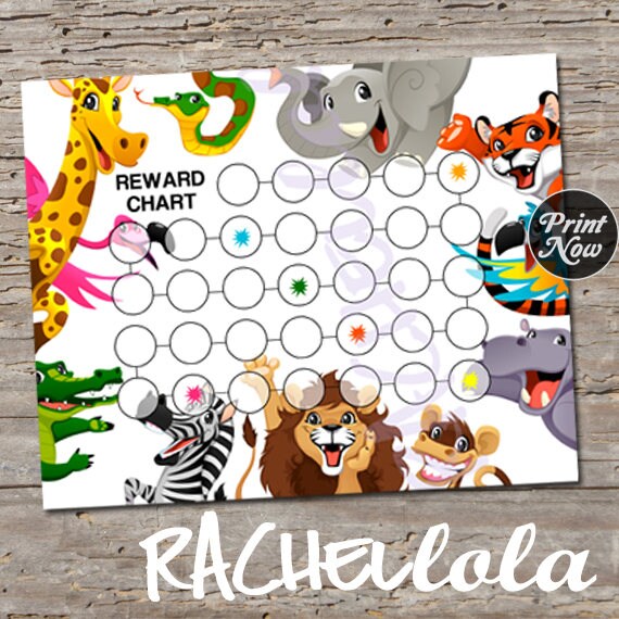 Zoo animal Reward Chart for kids printable instant digital