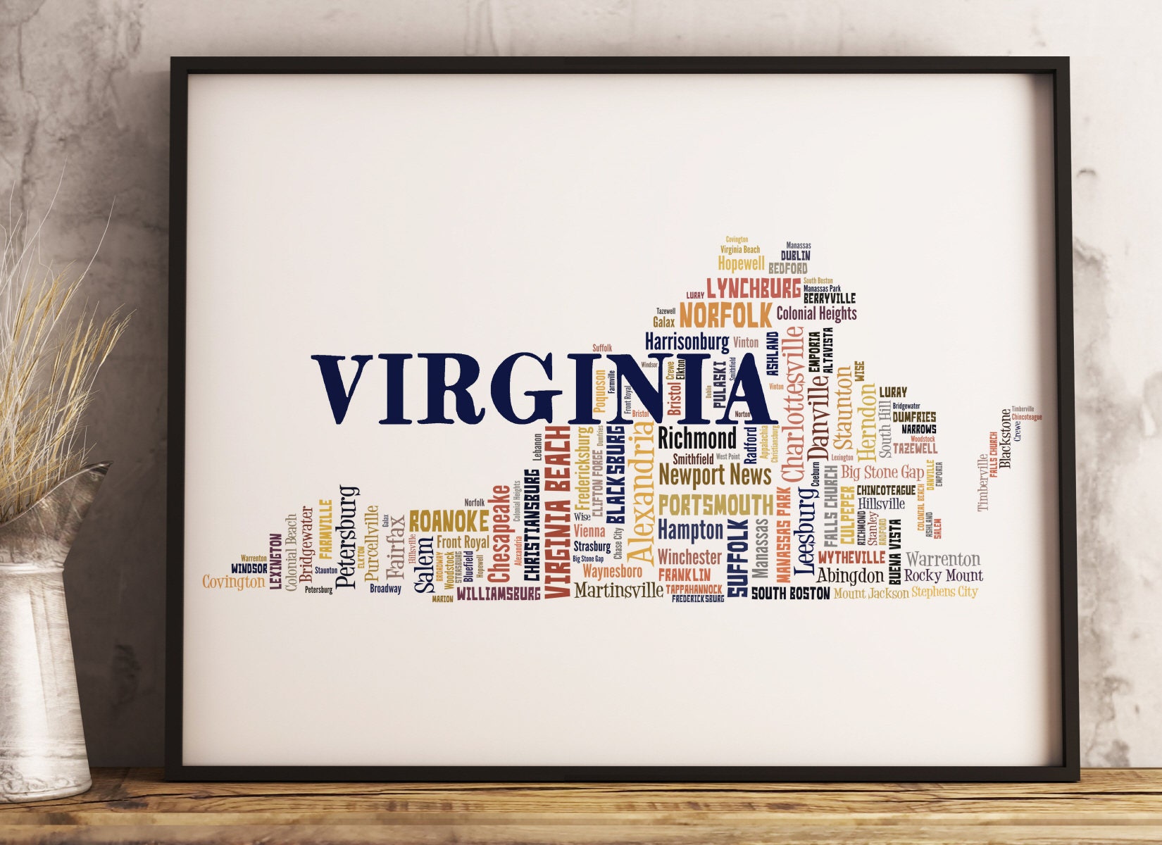 Virginia Map Art Virginia Art Print Virginia City Map