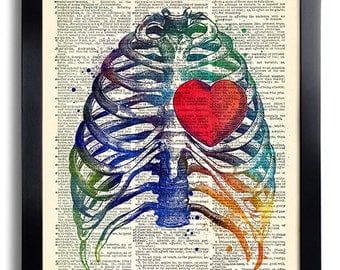 Skeleton Love Heart Love Bones Skull Art Print Poster Art