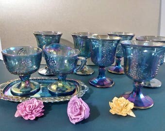 Blue carnival glass | Etsy