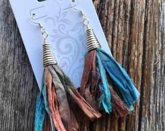 Sari silk earrings | Etsy