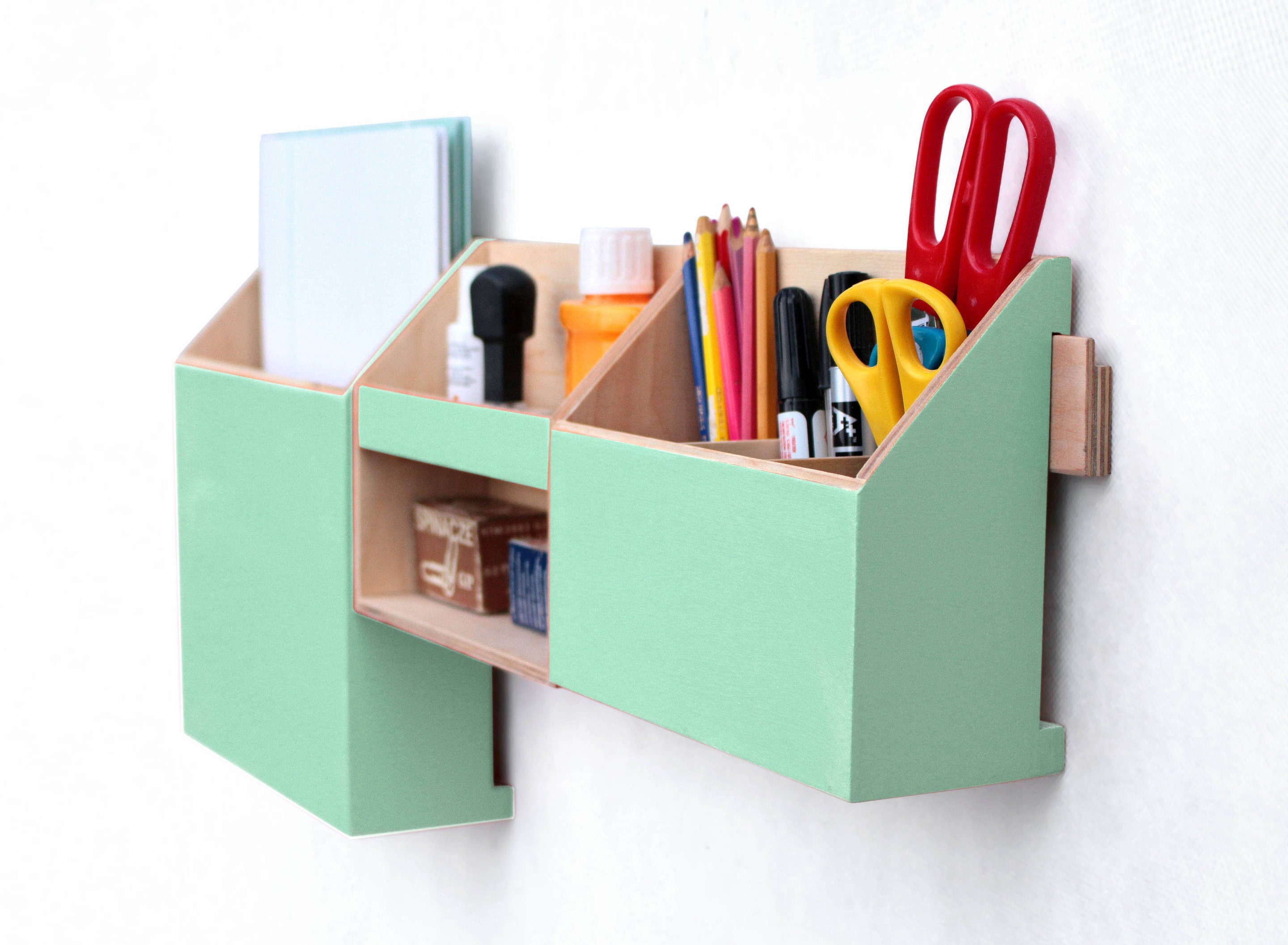 Wall organizer Mint Green, Wall Wood Set, Mint Desktop Organizer, Green ...