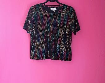 Rainbow sequin top | Etsy