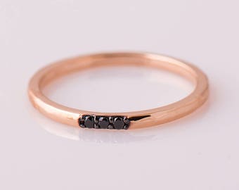 Black Diamond Band Stackable 14K Rose Gold Ring Black