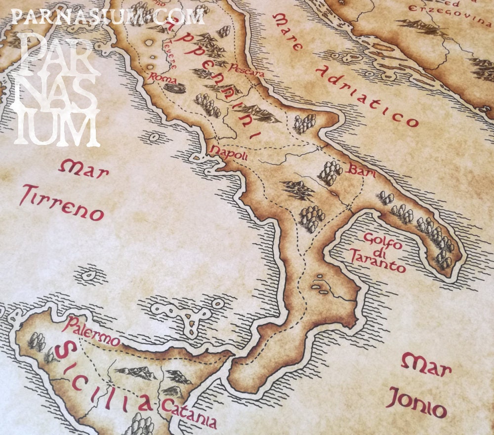 Fantasy Map of Italy Italian gift fantasy fan Wall decor