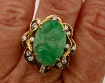 14k jade ring | Etsy
