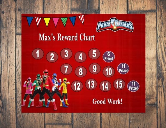 Power Rangers Themed Reward Chart Digital PDF Files or
