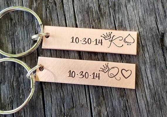 Personalized hand stamped MATCHING set. Couples gift set.