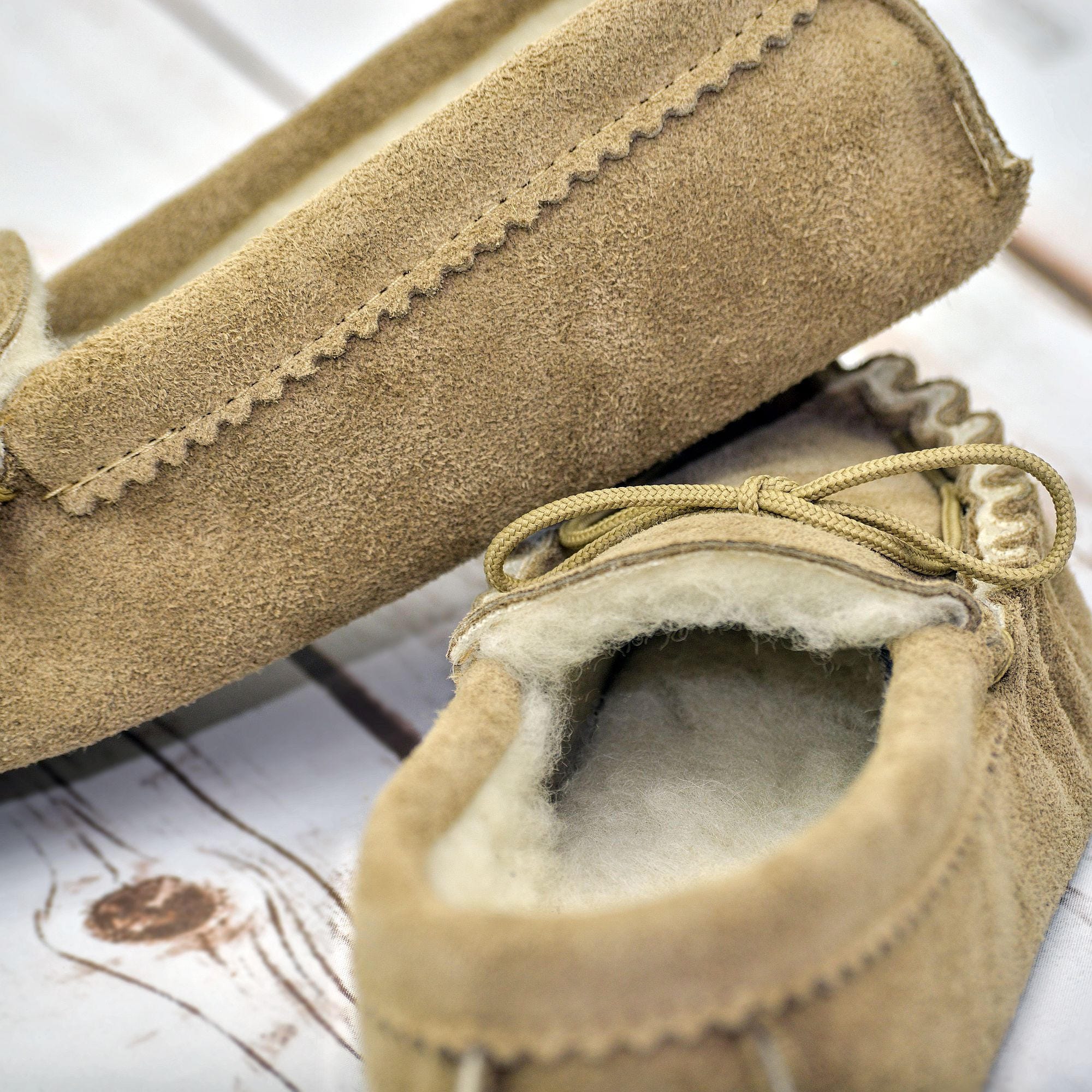 British Suede and Lambswool Handmade Moccasin Slippers