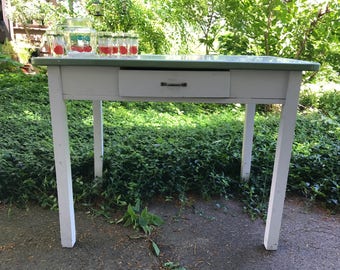Vintage 1940s Blue Enamel Kitchen Table Drop Leaf with