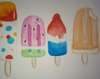 Oh Summer Popsicle Watercolor Art Print in Cheerful Fuchsia