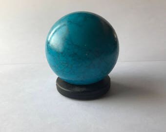 Chunky turquoise sphere pendant long necklace hand hammered