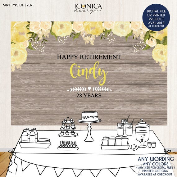 Retirement Party Backdrop - Rustic Floral Dessert Table Banner ...