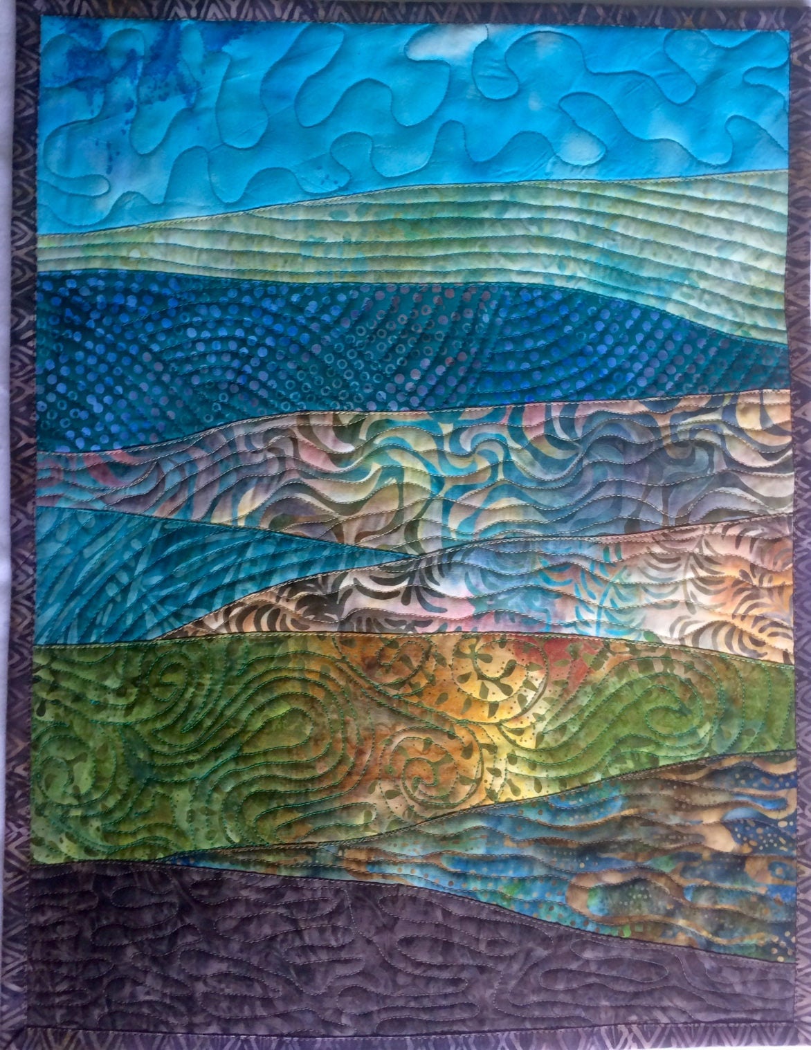 Art Quilt Abstract Landscape Quilted Wall Hanging in Brown