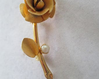 Gold rose brooch | Etsy