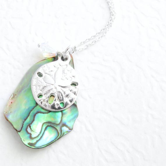 Real Paua Shell Necklace Sand Dollar Pendant Abalone Jewelry