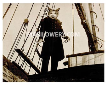 Spooky black cat art print 7.5x10 Nightmare: Creepy cat