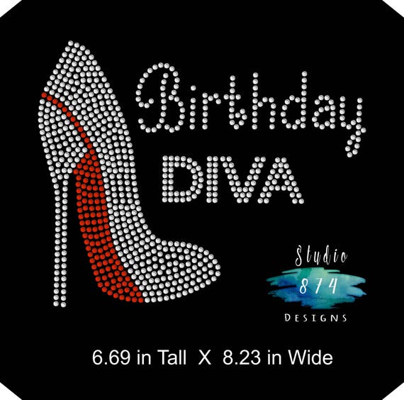 Birthday Diva Or Girl Rhinestone Bling Iron On Transfer