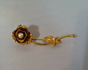 Gold rose brooch | Etsy