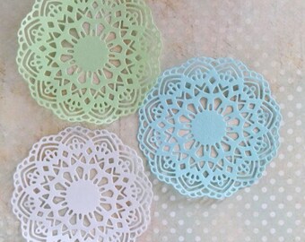 24 Mint & peach color paper doilies for wedding decoration/