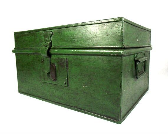 Vintage Green Metal Storage Box Large Metal Box Green