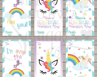 Rainbow Unicorn Valentines Printable DIY Instant Download