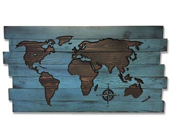 Wood world map wall art carved 3 Panel home decor world map