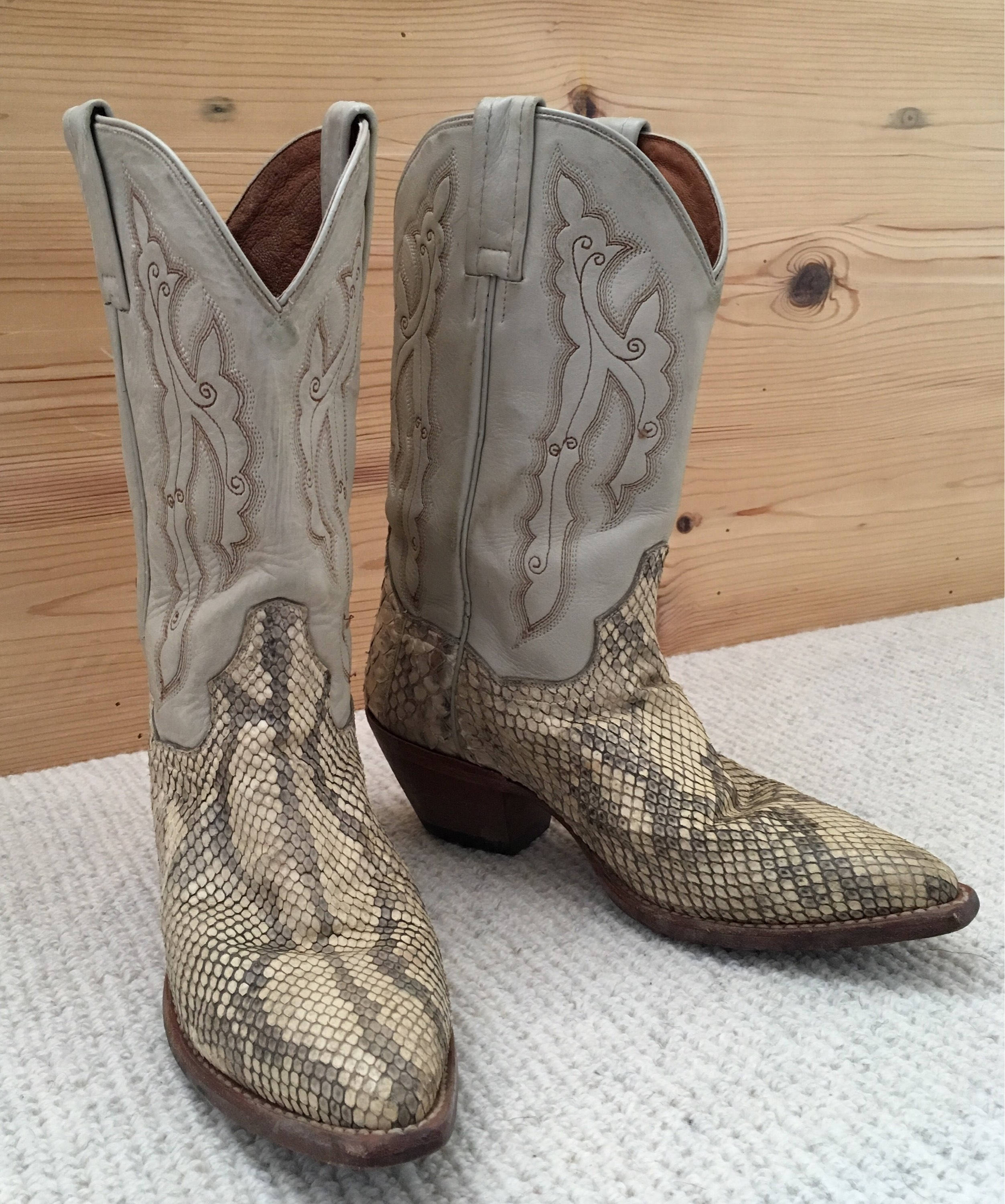 Snakeskin Cowboy Boots Cowgirl Dan Post Brand White Grey Beige Ladies ...