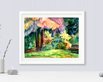 Zen nature abstract green art Print of my watercolor painting