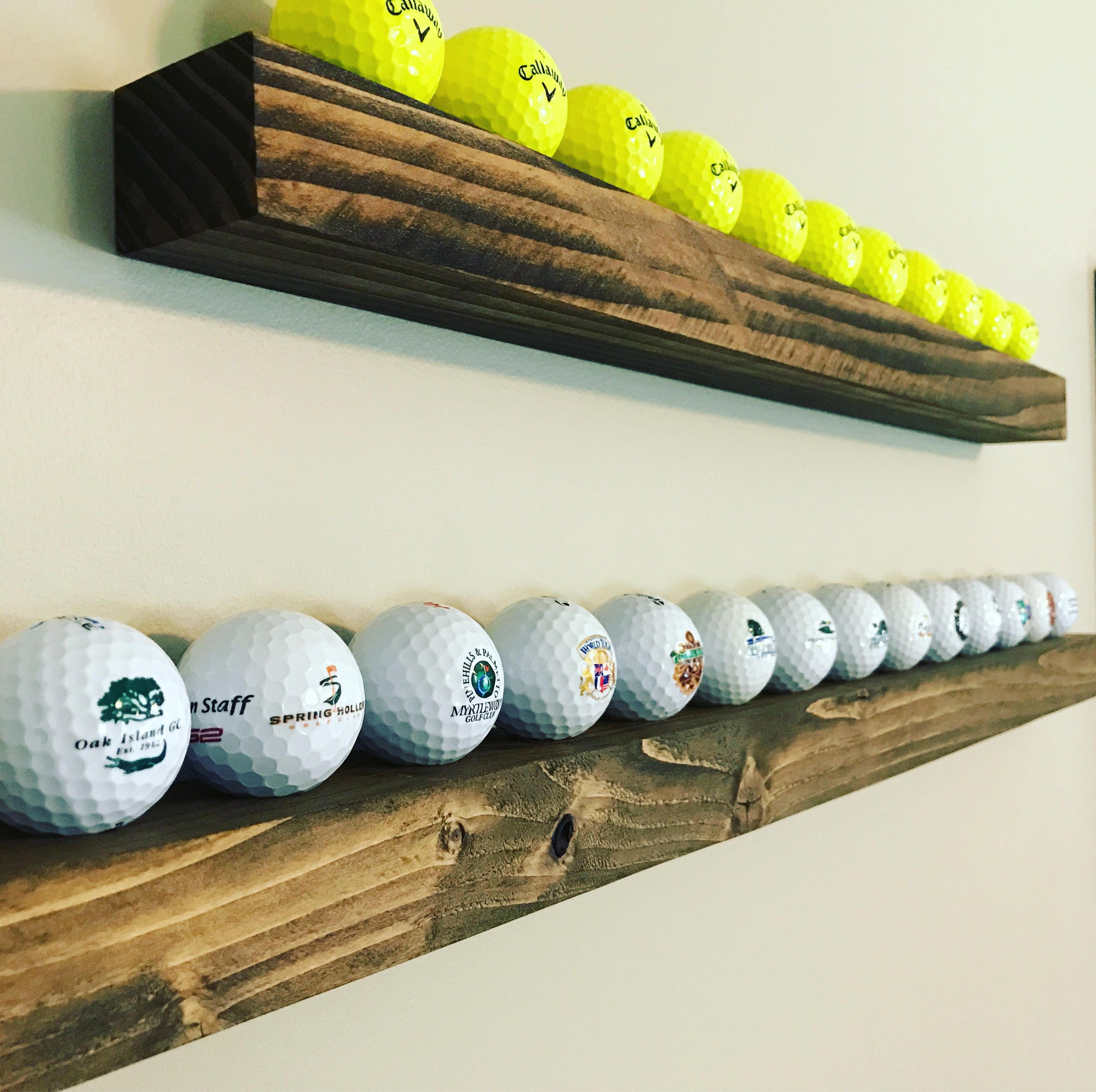 Golf Ball Wall Display Shelf Holder Rustic Natural