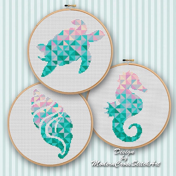 GEOMETRIC Cross Stitch Pattern Modern Set of 3 Patterns PDF